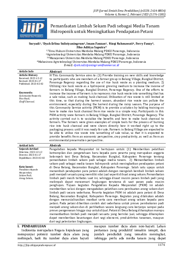 (PDF) Pemanfaatan Limbah Sekam Padi sebagai Media Tanam Hidroponik untuk Meningkatkan Pendapatan ...