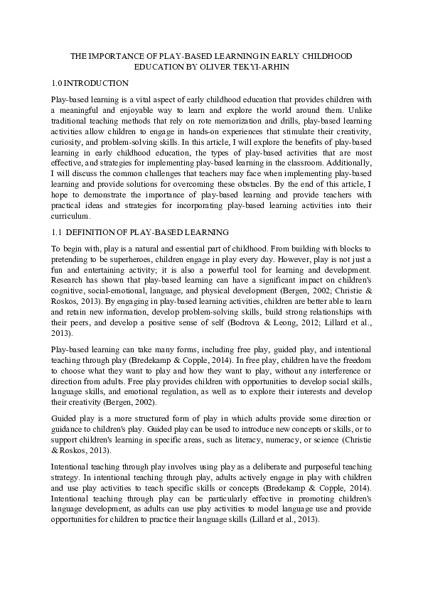 (DOC) THE IMPORTANCE OF PLAY-BASED LEARNING IN EARLY CHILDHOOD ...