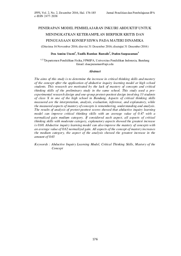 (PDF) Penerapan Model Pembelajaran Inkuiri Abduktif Untuk Meningkatkan Keterampilan Berpikir ...