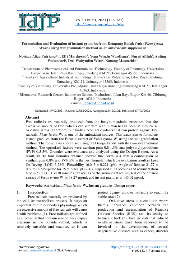 Pdf Formulation And Evaluation Of Instant Granules From Ketapang Badak Fruit Ficus Lyrata