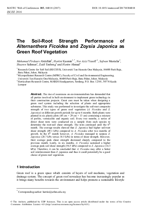 (PDF) The Soil-Root Strength Performance of Alternanthera Ficoidea and ...