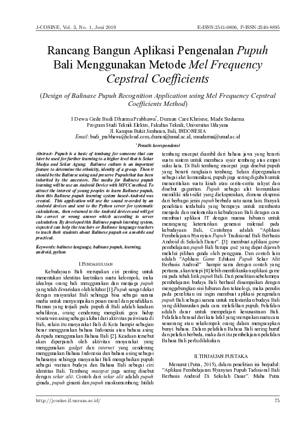 (PDF) Rancang Bangun Aplikasi Pengenalan Pupuh Bali Menggunakan Metode ...
