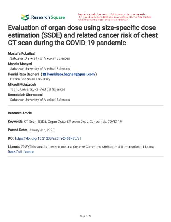 Pdf Evaluation Of Organ Dose Using Size Specific Dose Estimation Ssde And Related Cancer
