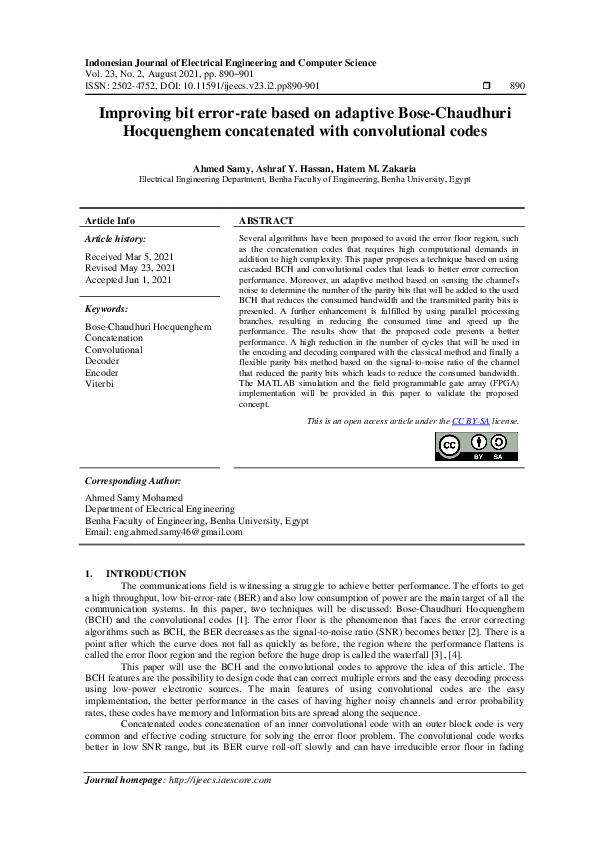 (PDF) Improving bit error-rate based on adaptive Bose-Chaudhuri ...