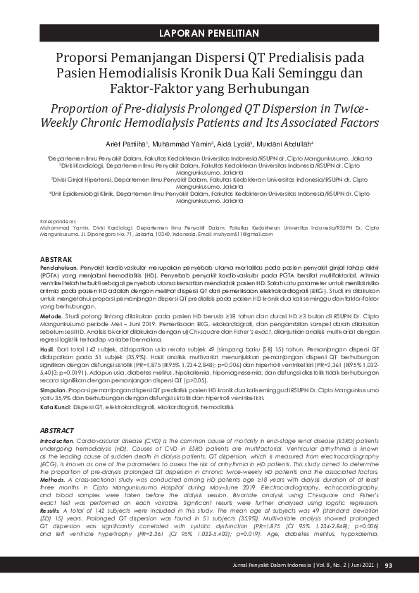 (PDF) Proporsi Pemanjangan Dispersi QT Predialisis pada Pasien ...