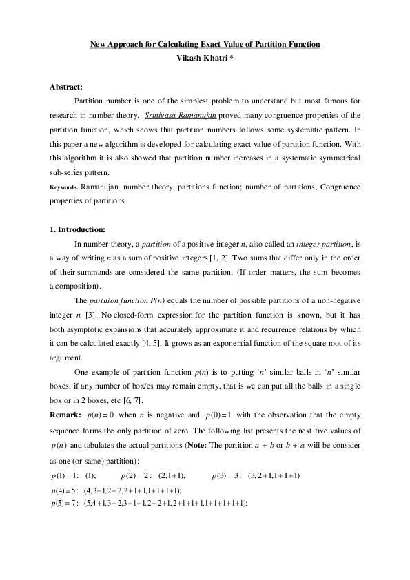 Pdf New Approach For Calculating Exact Value Of Partition Function