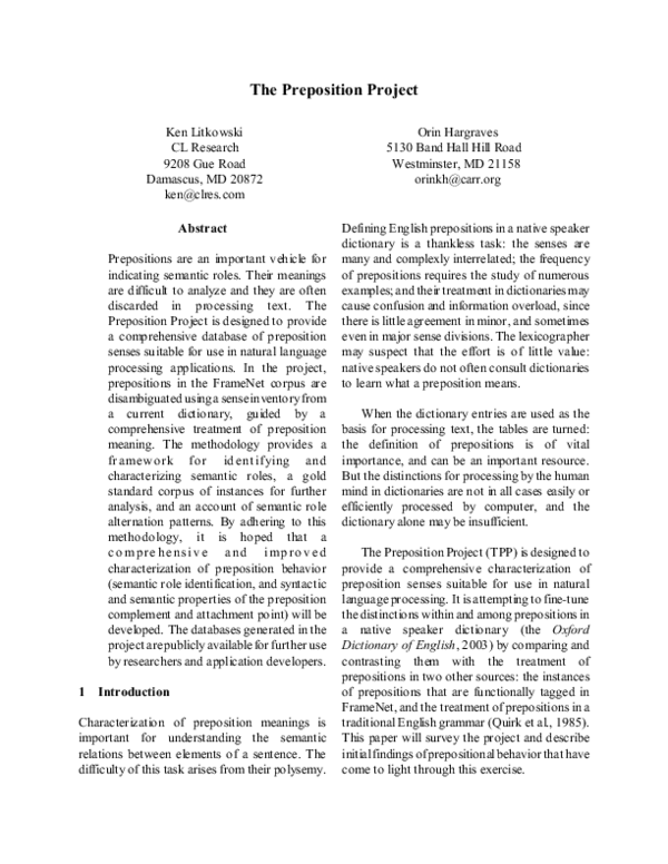(PDF) The Preposition Project