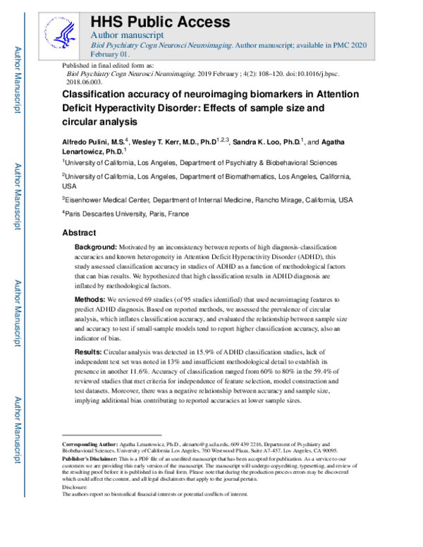 (PDF) Classification Accuracy of Neuroimaging Biomarkers in Attention-Deficit/Hyperactivity ...