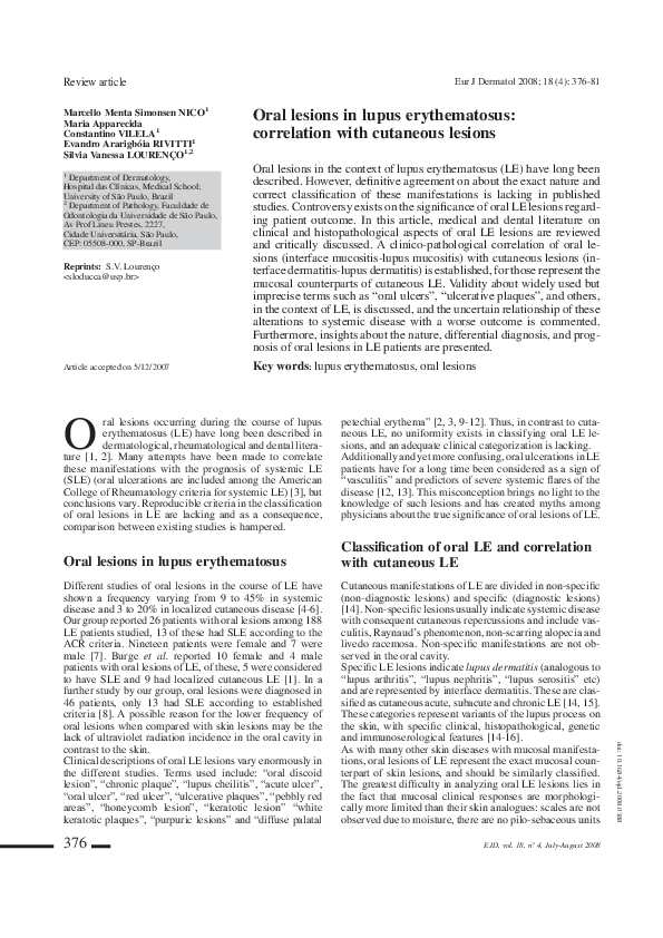 Pdf Oral Lesions In Lupus Erythematosus Correlation With Cutaneous