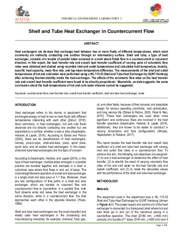 (PDF) Shell and Tube Heat Exchanger in Countercurrent Flow