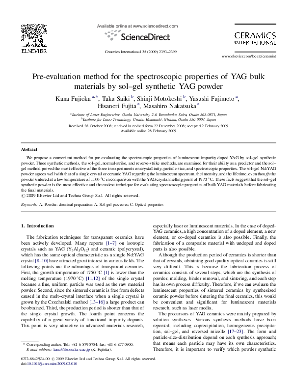 (PDF) Pre-evaluation method for the spectroscopic properties of YAG ...
