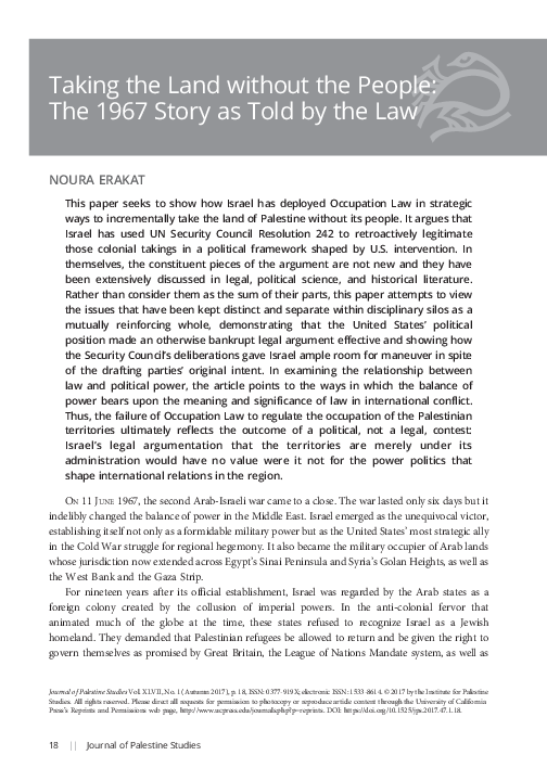 (PDF) Taking the Land without the People: The 1967 Story as Told by the Law