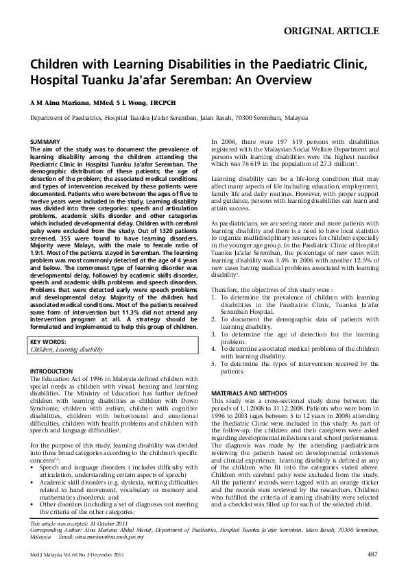(PDF) Children with learning disabilities in the paediatric clinic ...
