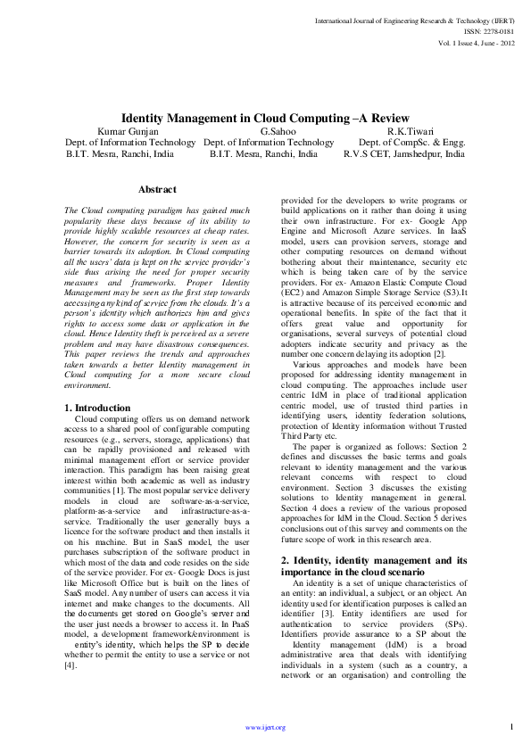 (PDF) Identity Management in Cloud Computing –A Review