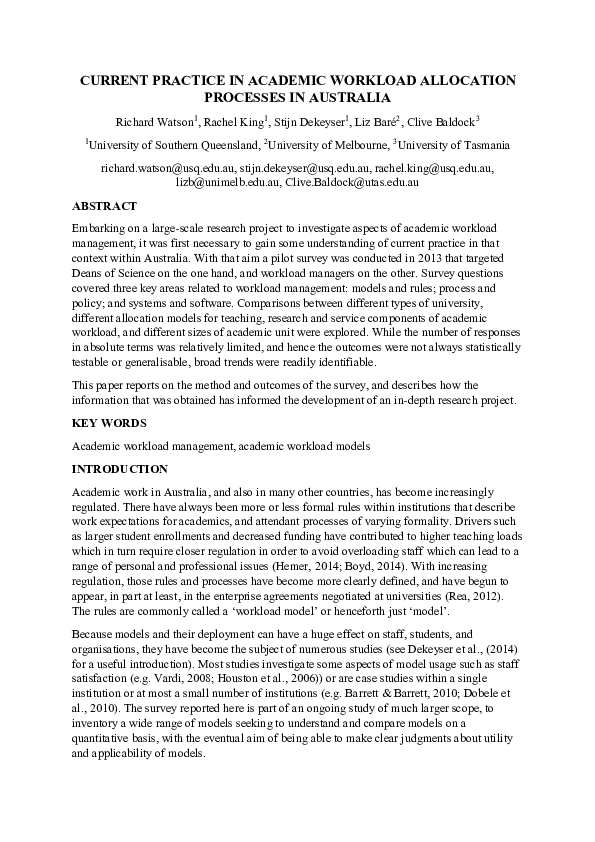 (PDF) Current practice in academic workload allocation processes in ...
