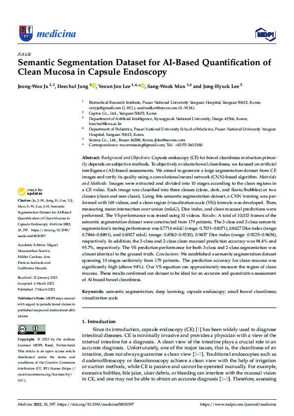 Pdf Semantic Segmentation Dataset For Ai Based Quantification Of Clean Mucosa In Capsule