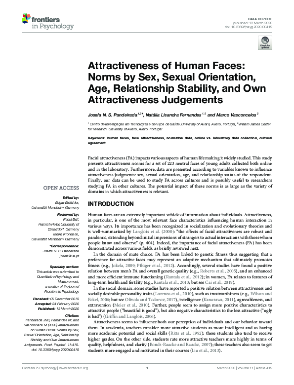 (PDF) Attractiveness of Human Faces: Norms by Sex, Sexual Orientation ...