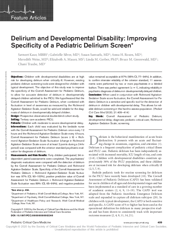 (PDF) Delirium and Developmental Disability