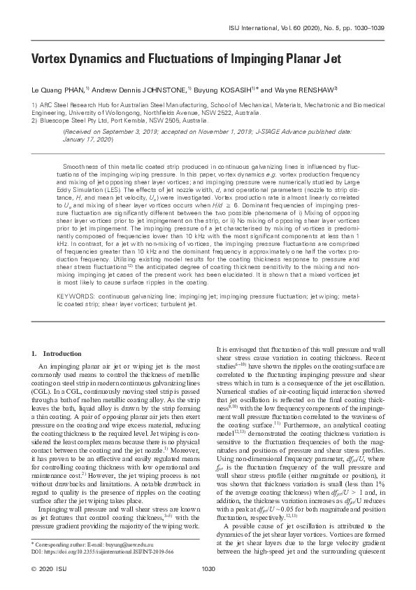 (PDF) Vortex Dynamics and Fluctuations of Impinging Planar Jet