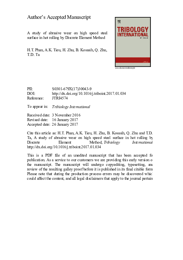 (PDF) A study of abrasive wear on high speed steel surface in hot ...