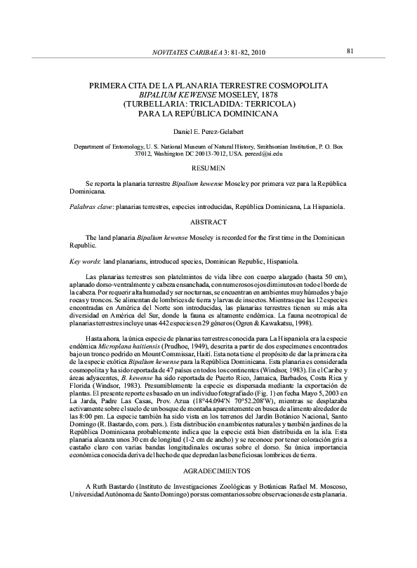 (PDF) Primera cita de la planaria terrestre cosmopolita Bipalium ...