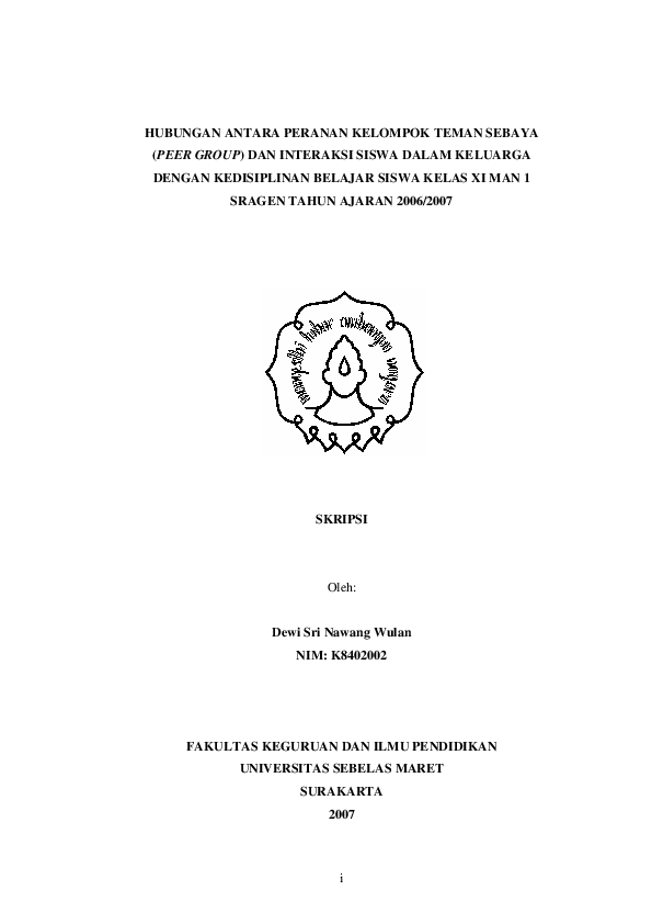 (PDF) Hubungan Antara Peranan Kelompok Teman Sebaya (Peer Group) Dan ...