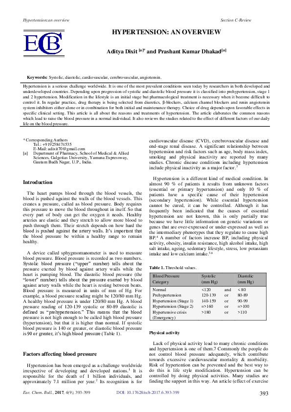 Pdf Hypertension An Overview