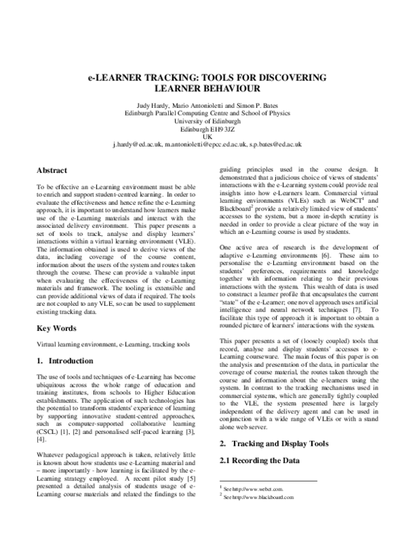 (PDF) e-learner tracking: Tools for discovering learner behavior