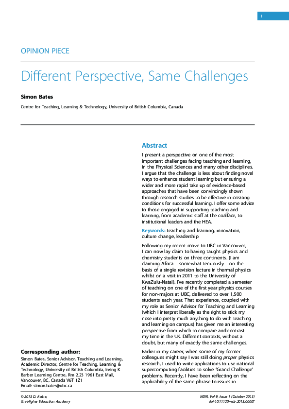 (PDF) Different Perspective, Same Challenges