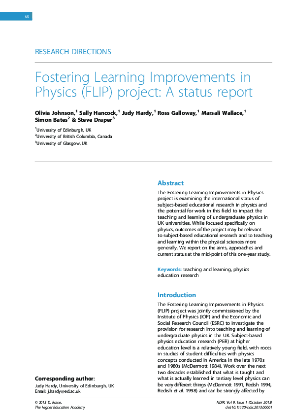 (PDF) Fostering Learning Improvements in Physics (FLIP) project: A ...