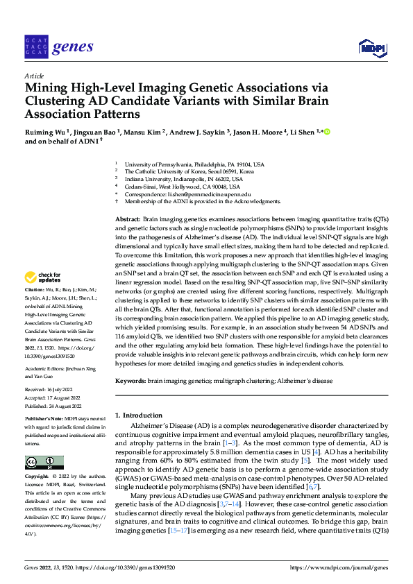 (PDF) Mining High-Level Imaging Genetic Associations via Clustering AD Candidate Variants with ...