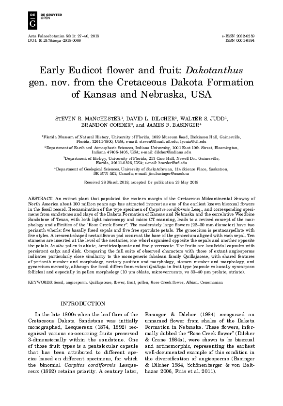 (PDF) Early Eudicot flower and fruit: Dakotanthus gen. nov. from the ...