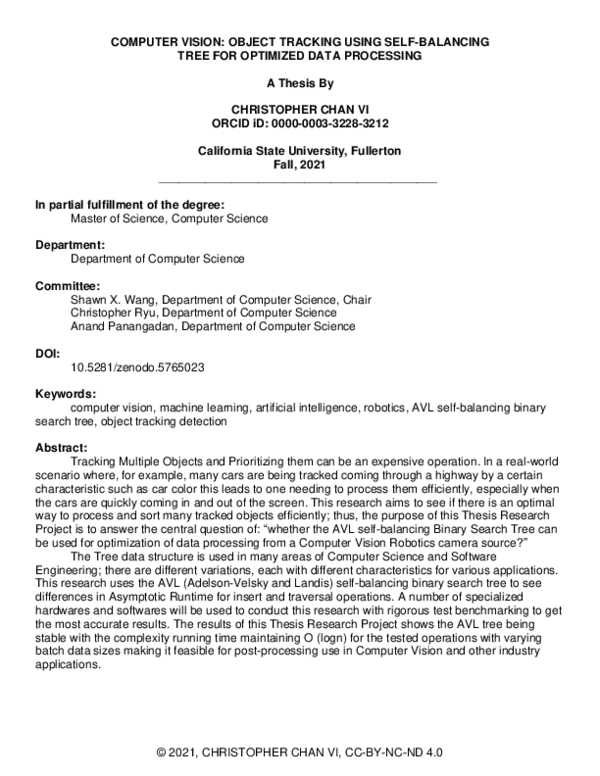 Pdf Computer Vision Object Tracking Using Self Balancing Tree For