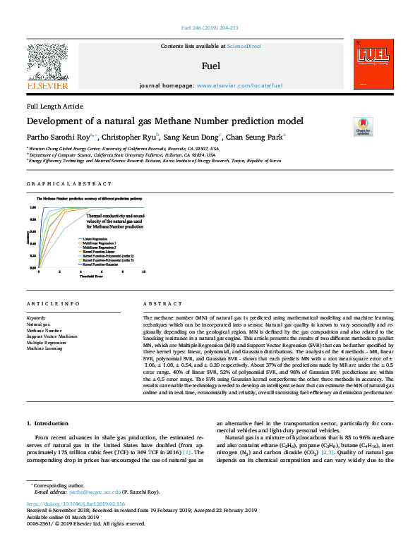 (PDF) Development of a natural gas Methane Number prediction model