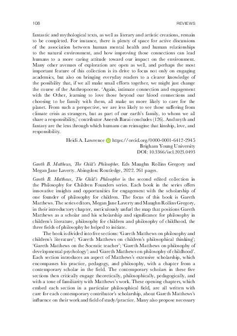 (PDF) Gareth B. Matthews, The Child’s Philosopher. Eds Maughn Rollins ...