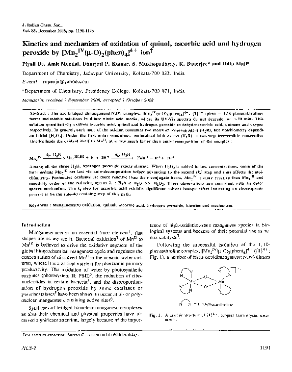 (PDF) Kinetics and mechanism of oxidation of quinol, ascorbic acid and ...