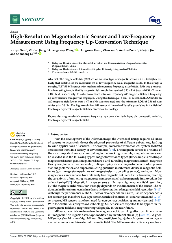 (PDF) High Resolution Magnetoelectric Sensor and Low-frequency ...