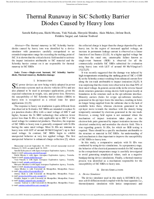 (PDF) Thermal Runaway in SiC Schottky Barrier Diodes Caused by Heavy Ions