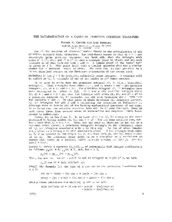 (PDF) The Determination of a Class of Primitive Integral Triangles