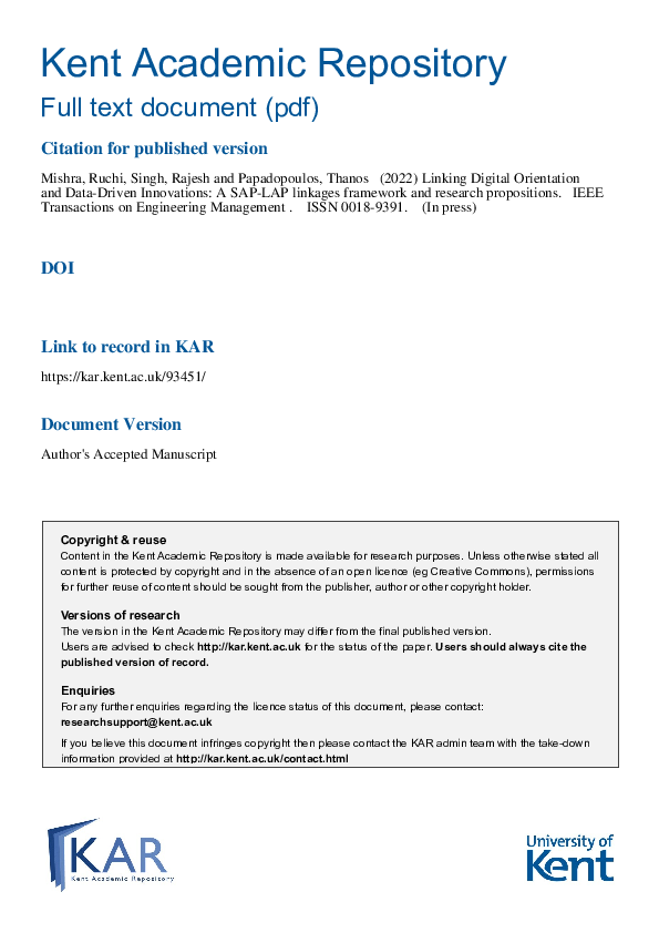 (PDF) Linking Digital Orientation and Data-Driven Innovations: A SAP ...