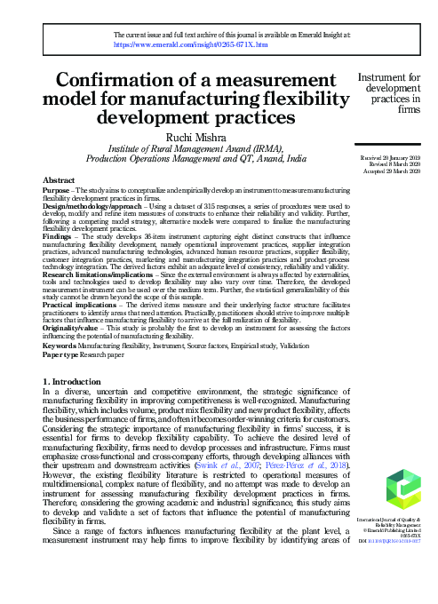 (PDF) Confirmation of a measurement model for manufacturing flexibility ...