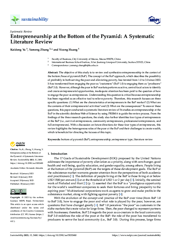 (PDF) Entrepreneurship at the Bottom of the Pyramid: A Systematic ...