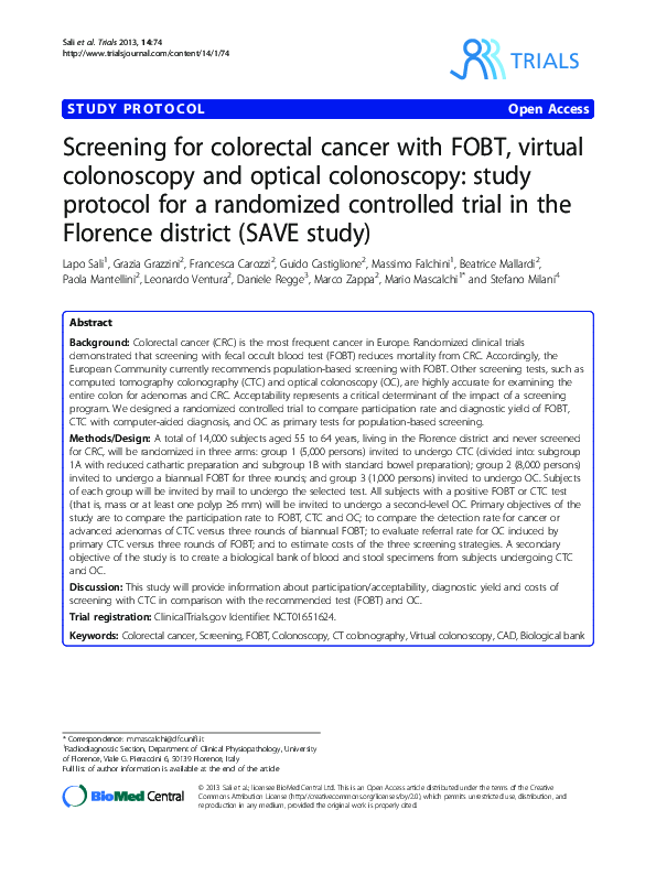(PDF) Screening for colorectal cancer with FOBT, virtual colonoscopy and optical colonoscopy ...