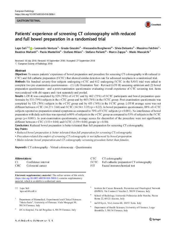 (PDF) Patients’ experience of screening CT colonography with reduced ...