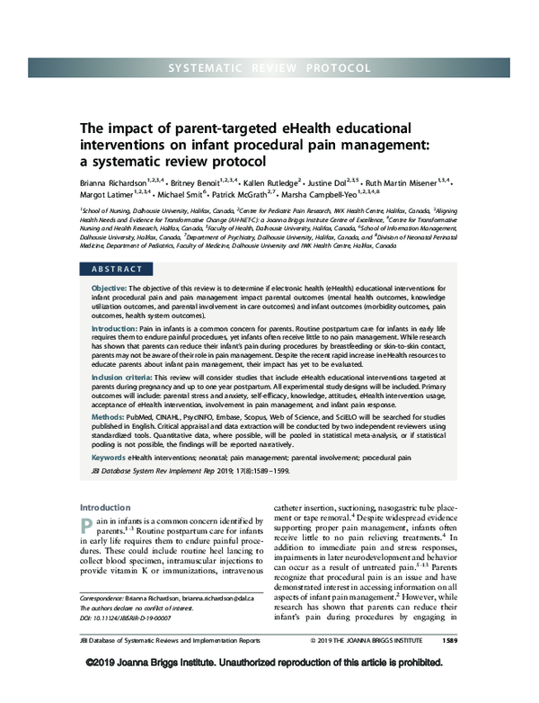 (PDF) Parent-targeted eHealth for Infant Pain Management