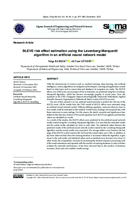 (PDF) BLEVE risk effect estimation using the Levenberg-Marquardt algorithm in an artificial ...