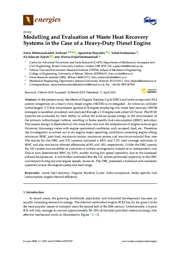 (PDF) Modelling and Evaluation of Waste Heat Recovery Systems in the ...