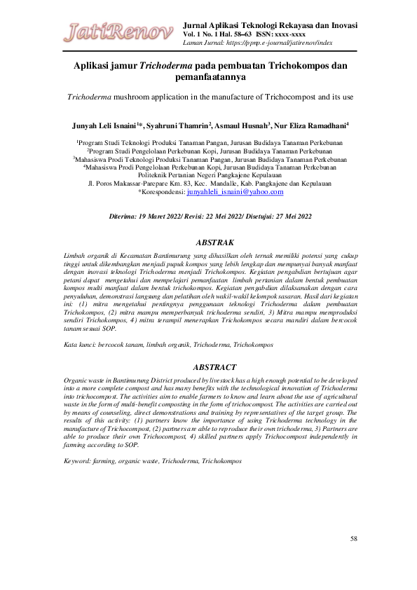 (PDF) Aplikasi jamur Trichoderma pada pembuatan Trichokompos dan ...