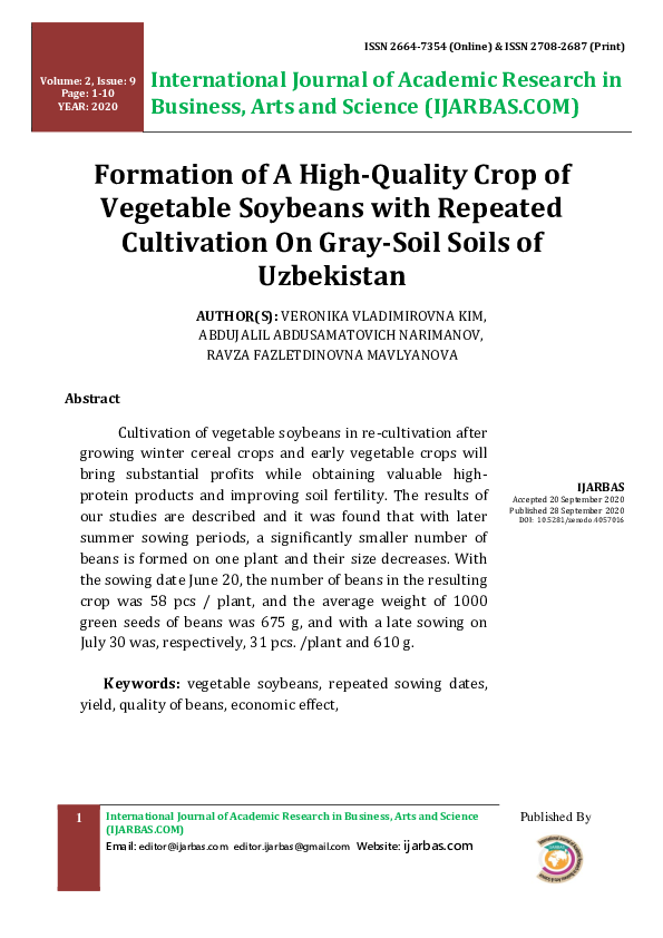 (PDF) Formation of A High-Quality Crop of Vegetable Soybeans with ...