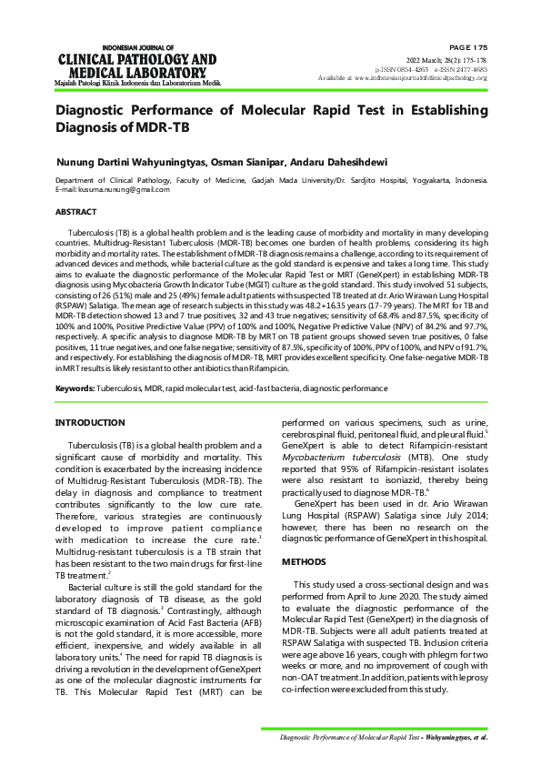 (PDF) Diagnostic Performance of Molecular Rapid Test in Establishing ...